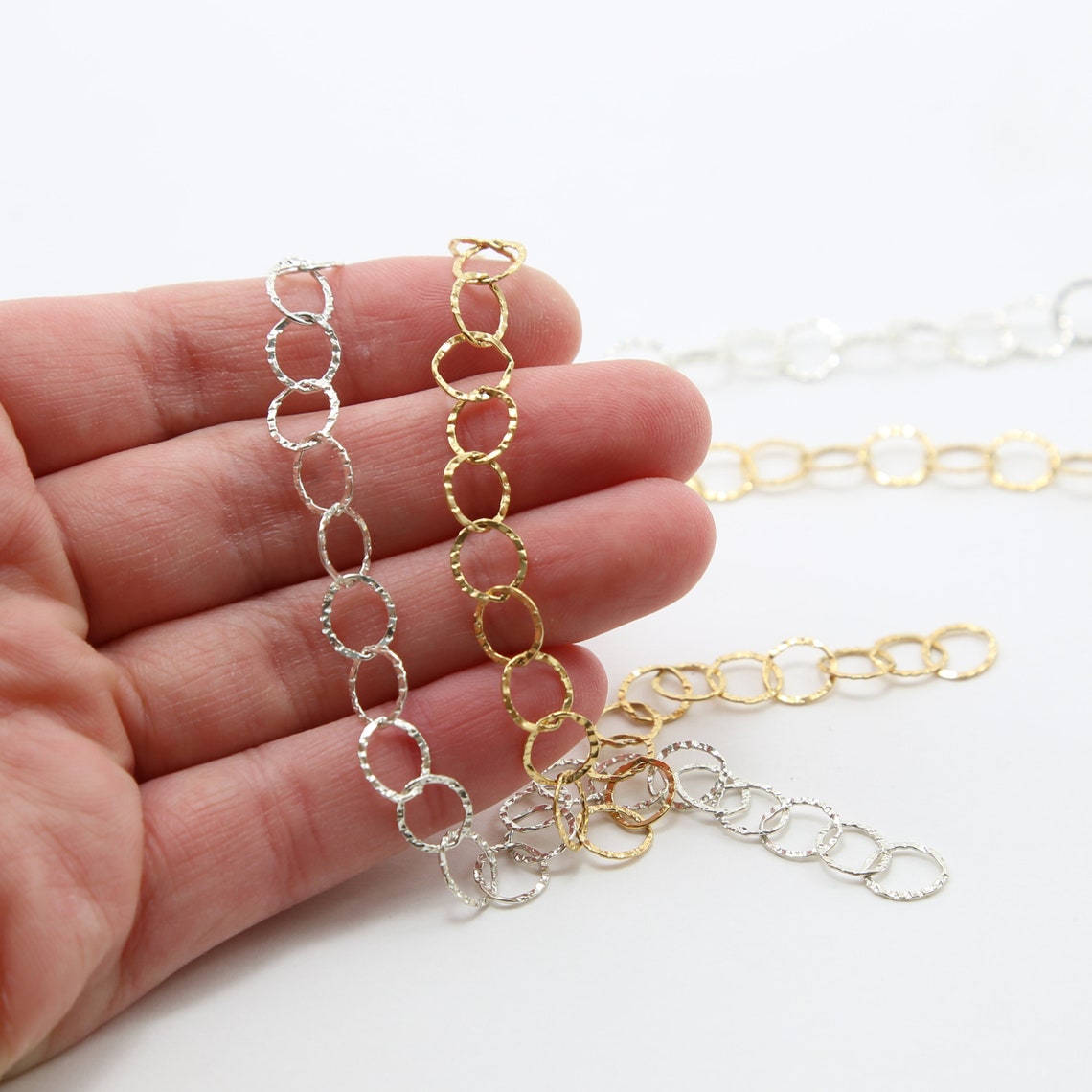 Large Hammered Textured Round Circle Link Chain 8mm 14K Gold - Etsy