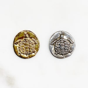 Raised Unique Turtle Coin Medallion Pendant in Vermeil or Sterling ...