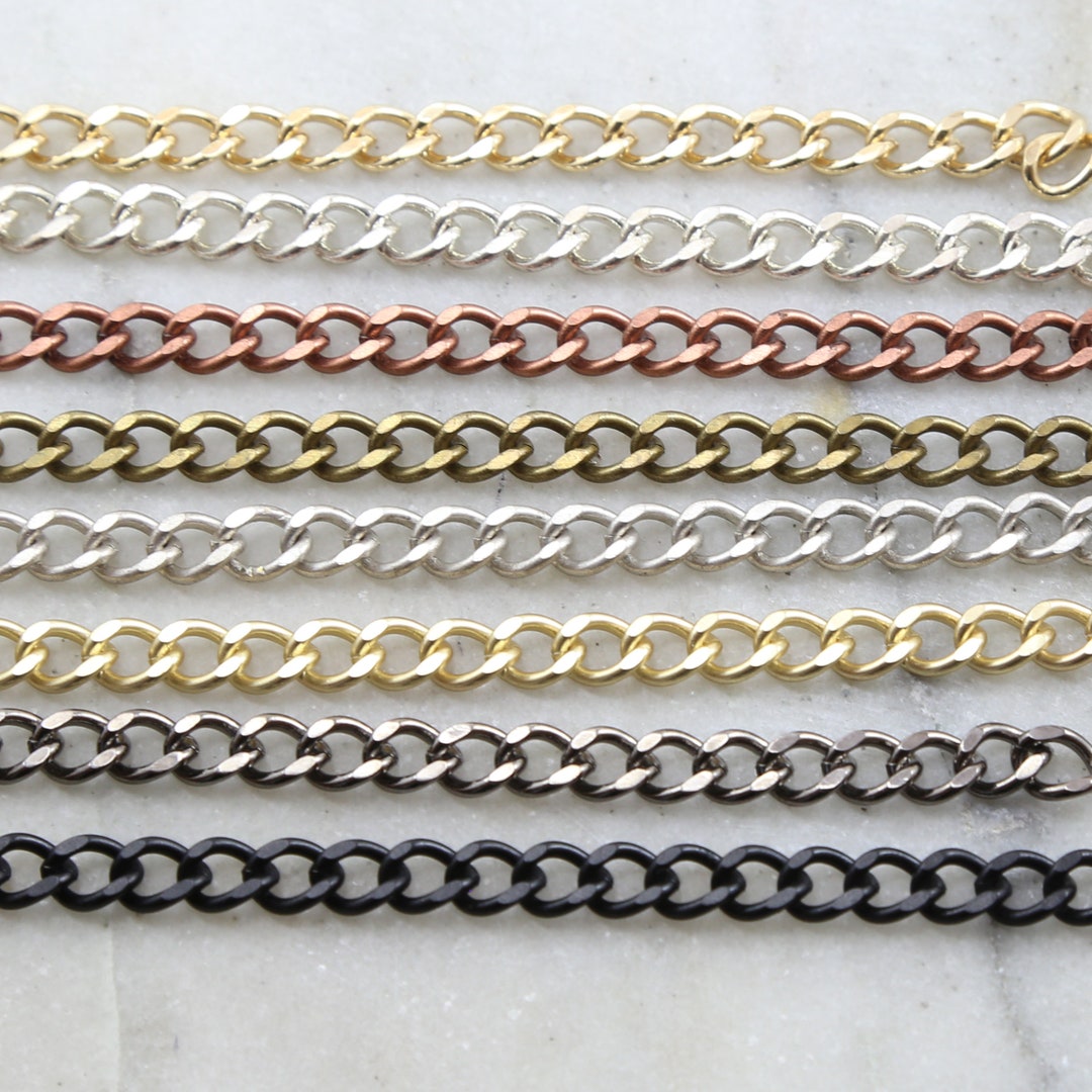 Base Metal Thick Faceted Diamond Cut Curb Chain in 8 Finishes Purse ...