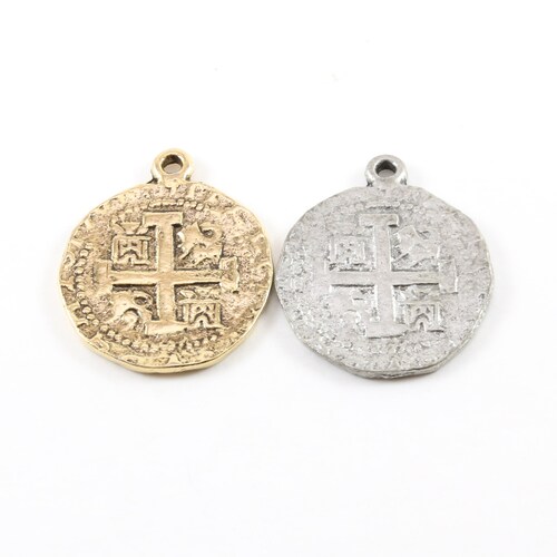 Medieval Double Sided Cross Coin Pendant Charm Pewter Base - Etsy
