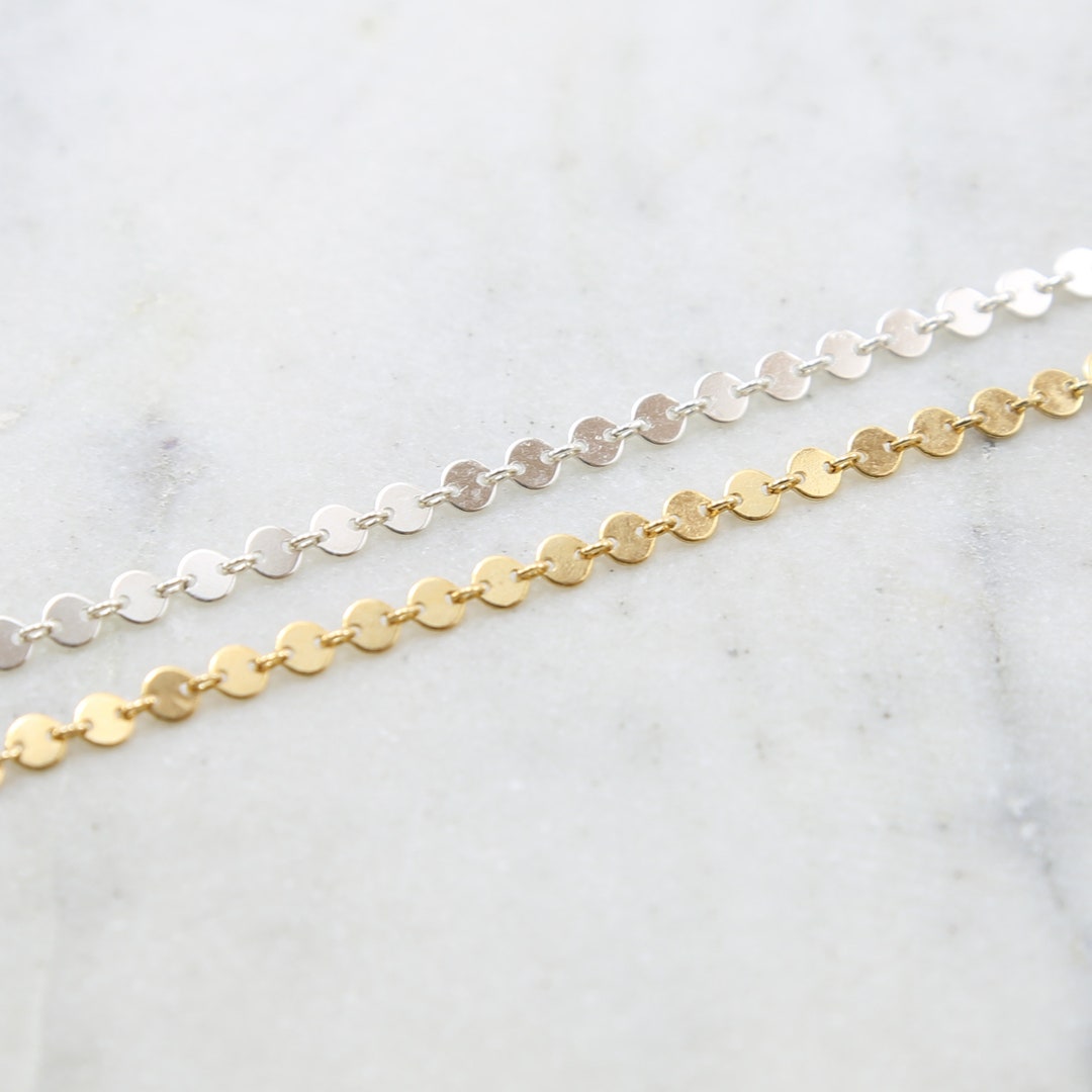 Flat Round Disk Coin Chain in SS or 14K GF Choker Bracelet Chain ...