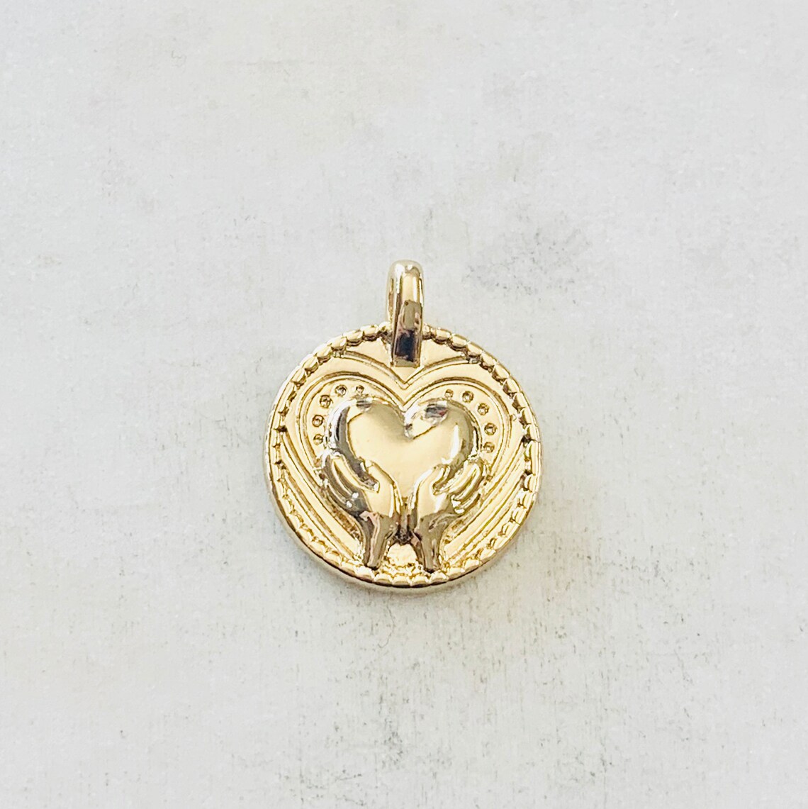 Vintage Inspired Hand Holding Heart Coin Charm Gold Plated - Etsy
