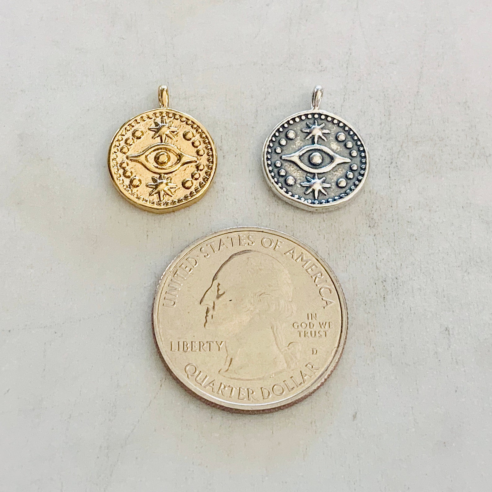 Round Evil Eye Medallion Coin With Stars Sterling Silver or Vermeil ...