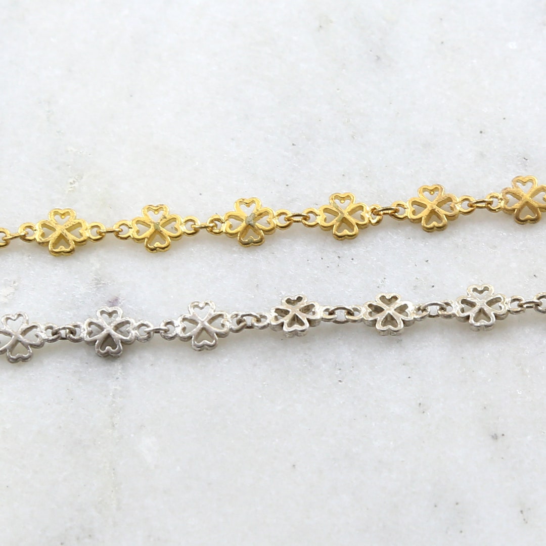 Base Metal Four Leaf Clover Flower Design Chain in Antique Silver ...