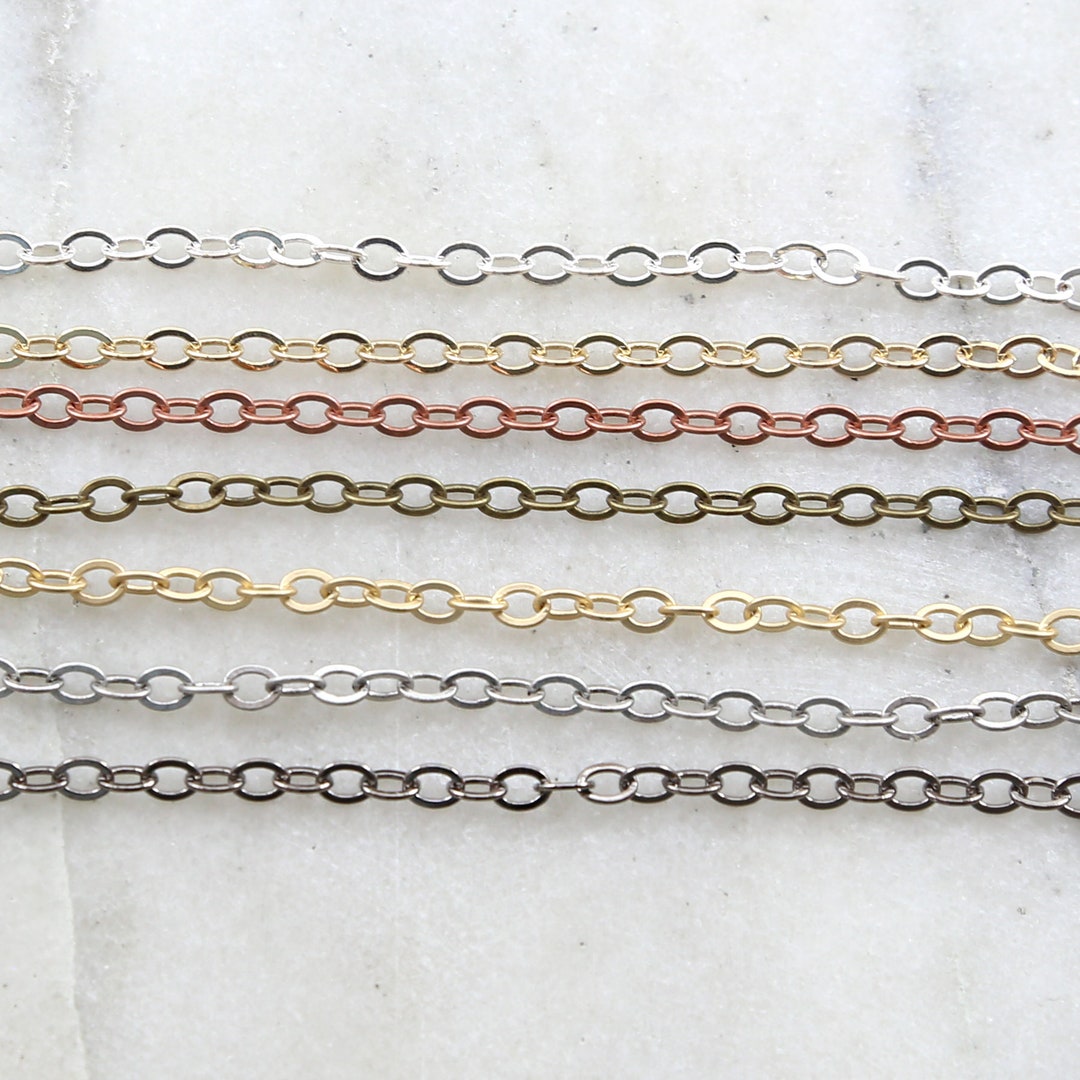 Base Metal Dainty Minimal Flat Link Cable Chain 4mm X 3mm in 7 Finishes ...