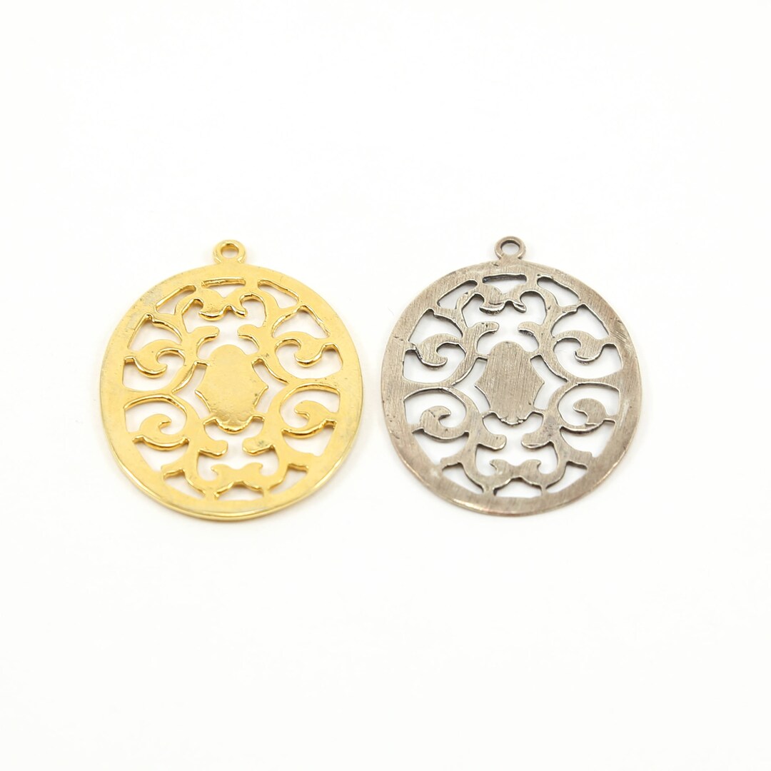 Large Filigree Art Decor Victorian Oval Round Pendant for Long Necklace ...