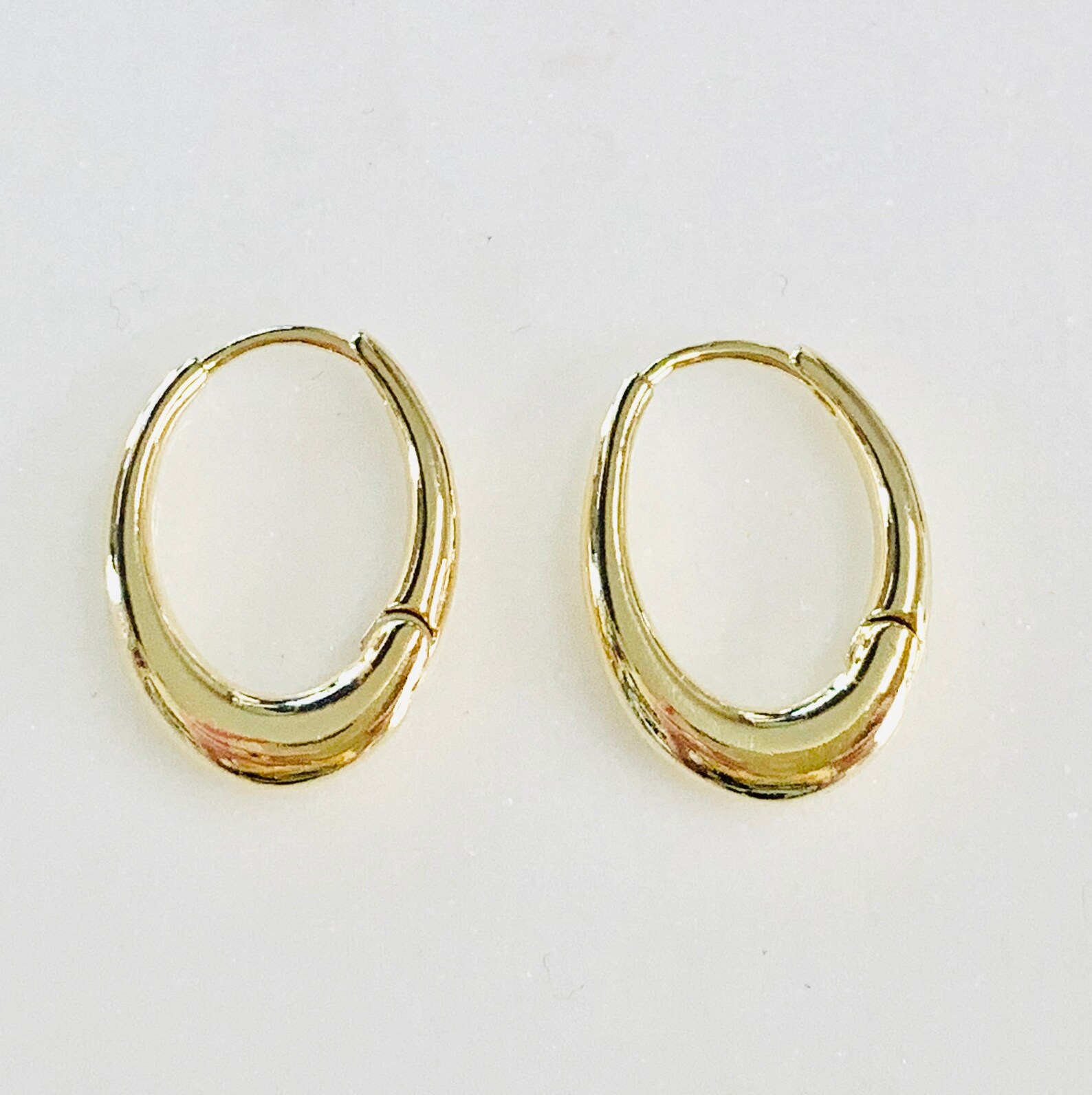 1 Pair Thick Oval Plain Hoop Earrings Gold Plated Earring Hoop | Etsy