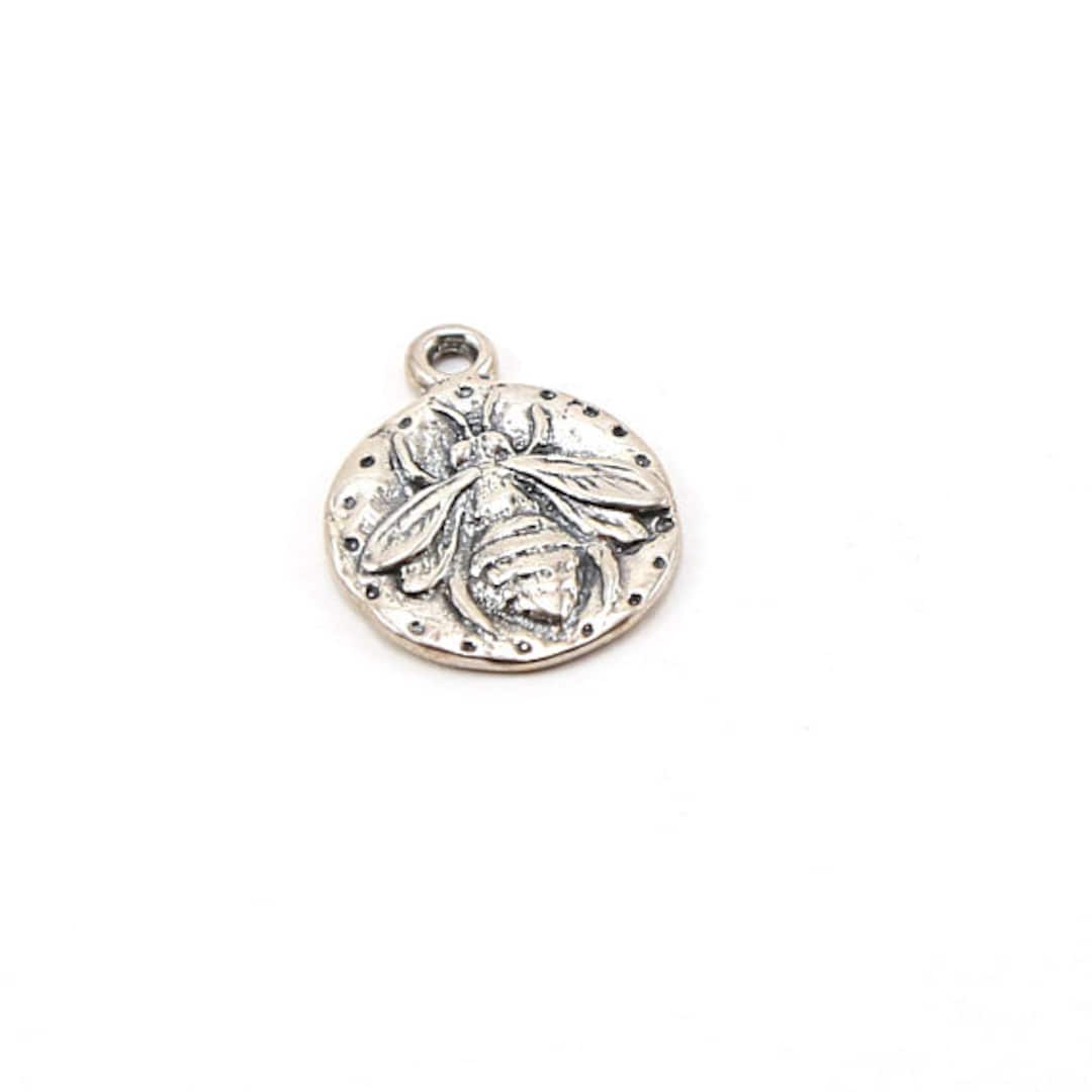 Large Honey Bee Sterling Silver Coin Medallion Charm Insect Nature ...