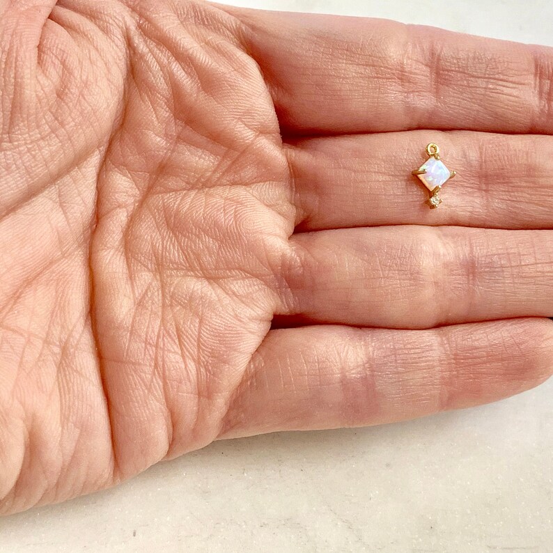 1 Piece Tiny Square Opal Cubic Zirconia Gold Plated Dainty Drop Bezel ...