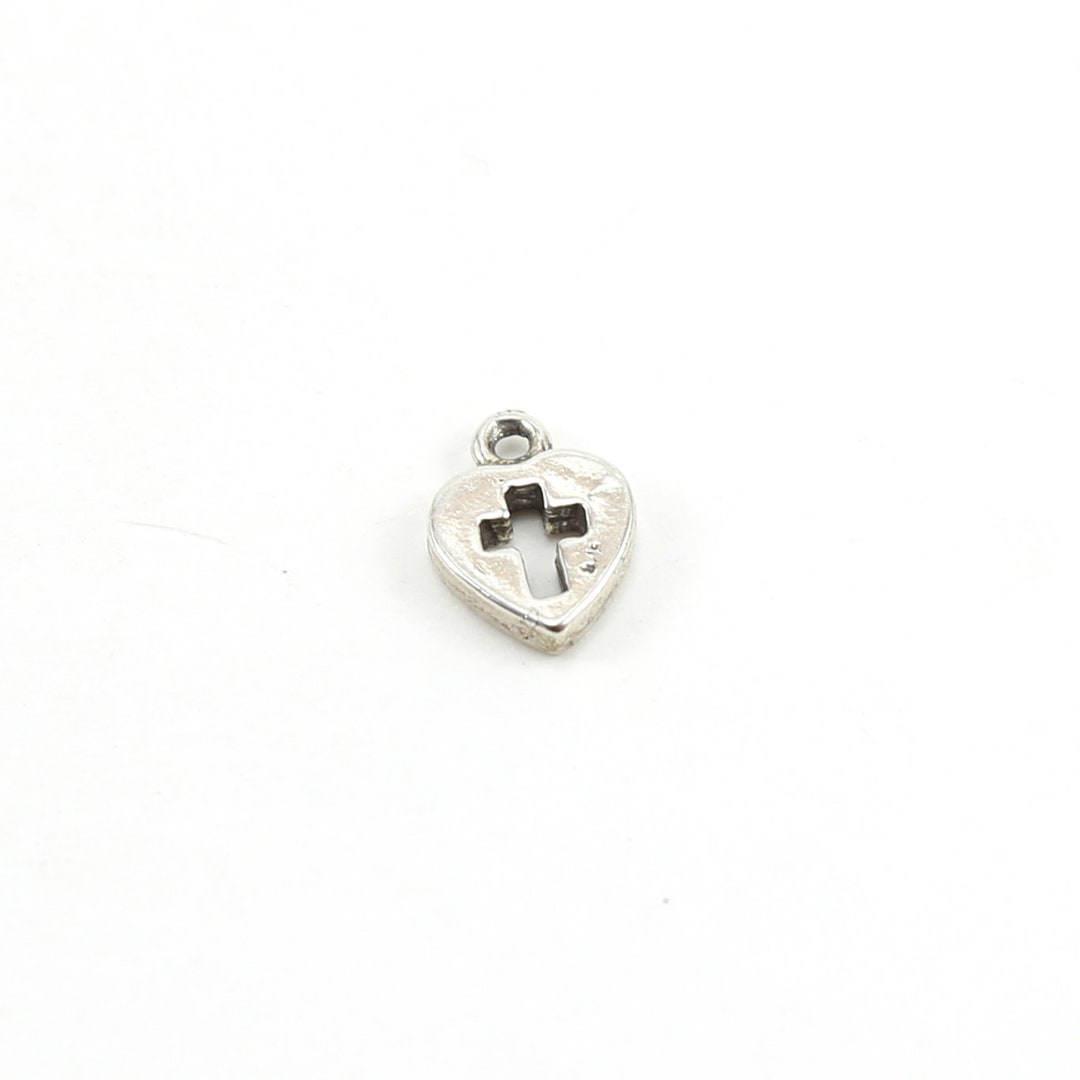 Tiny Heart With Cross Cut Out Charm in Sterling Silver Dainty Heart ...