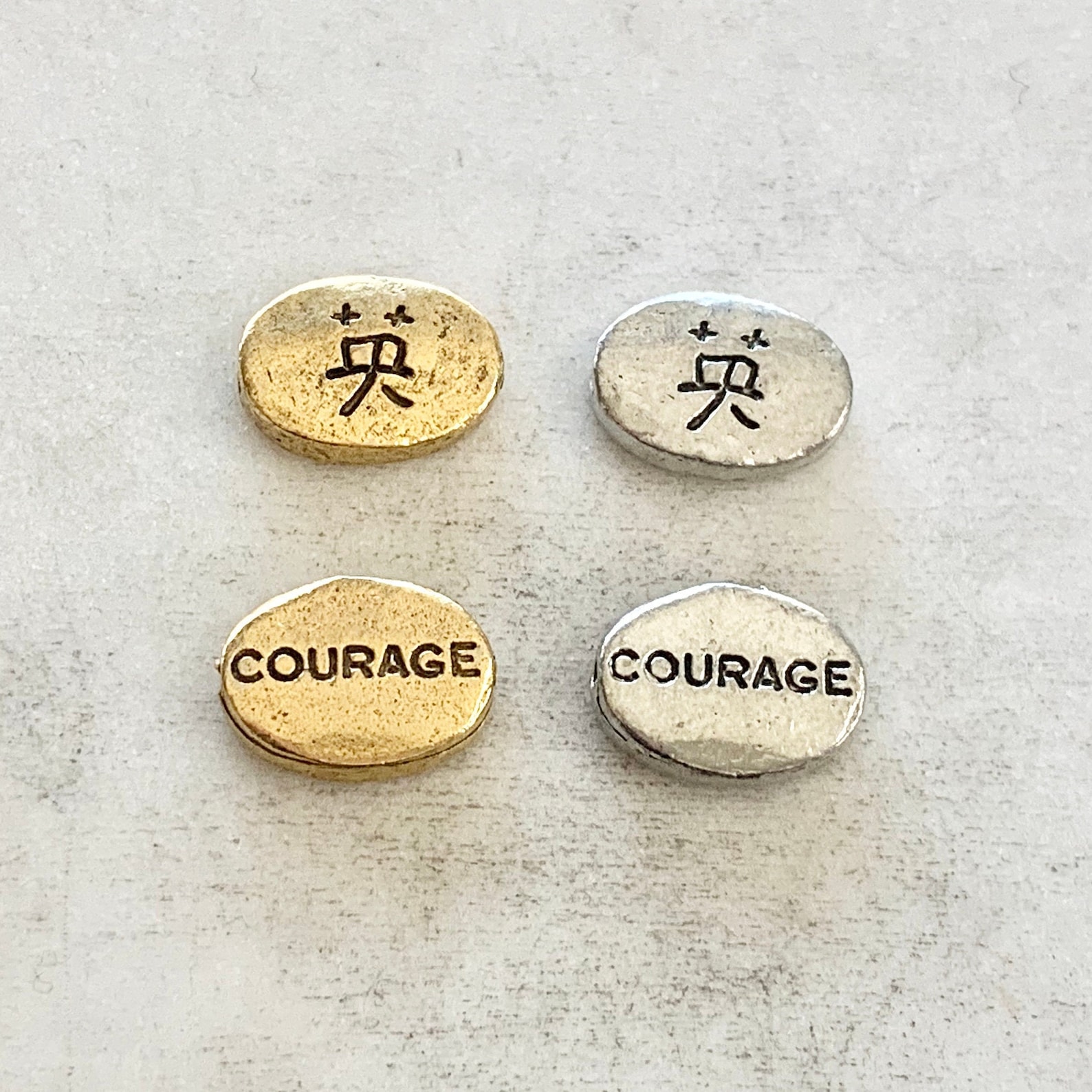 2 Pieces Chinese Courage Bead Symbol Oval Pewter Bead | Etsy