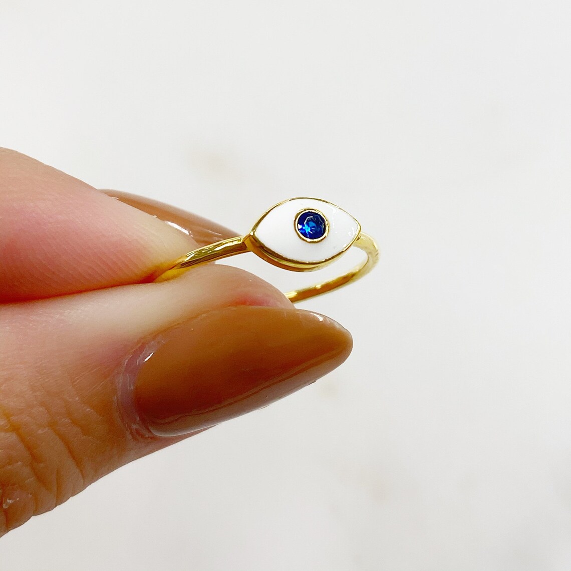 Evil Eye Ring White Enamel Blue Stone Thin Protection Ring | Etsy