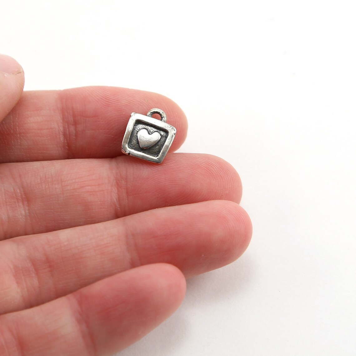 Tiny Sterling Silver Square Heart Picture Frame Charm Love - Etsy