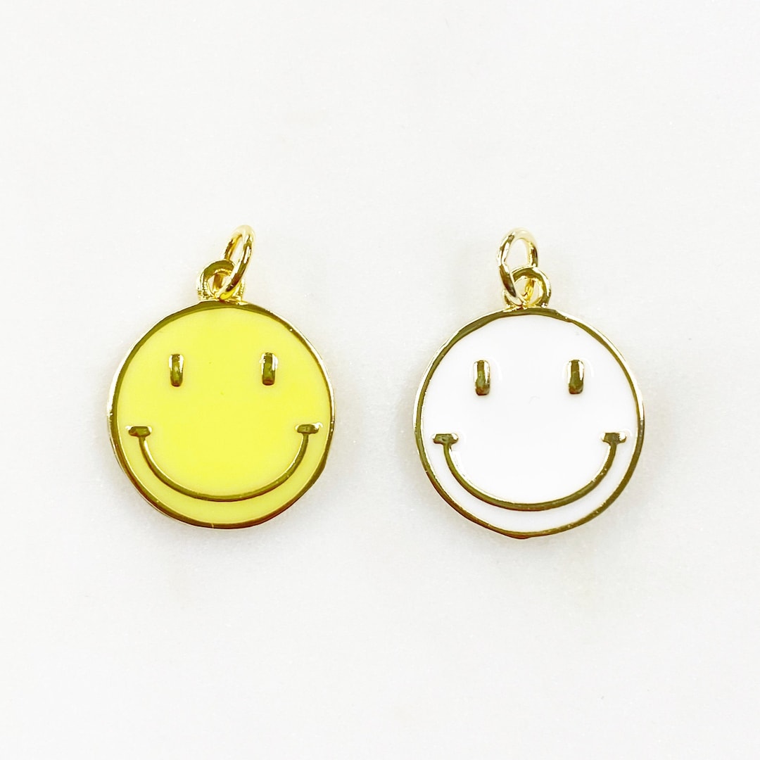 Super Smiley Face Charm Neon Yellow or White Gold Plated Smile Charm ...