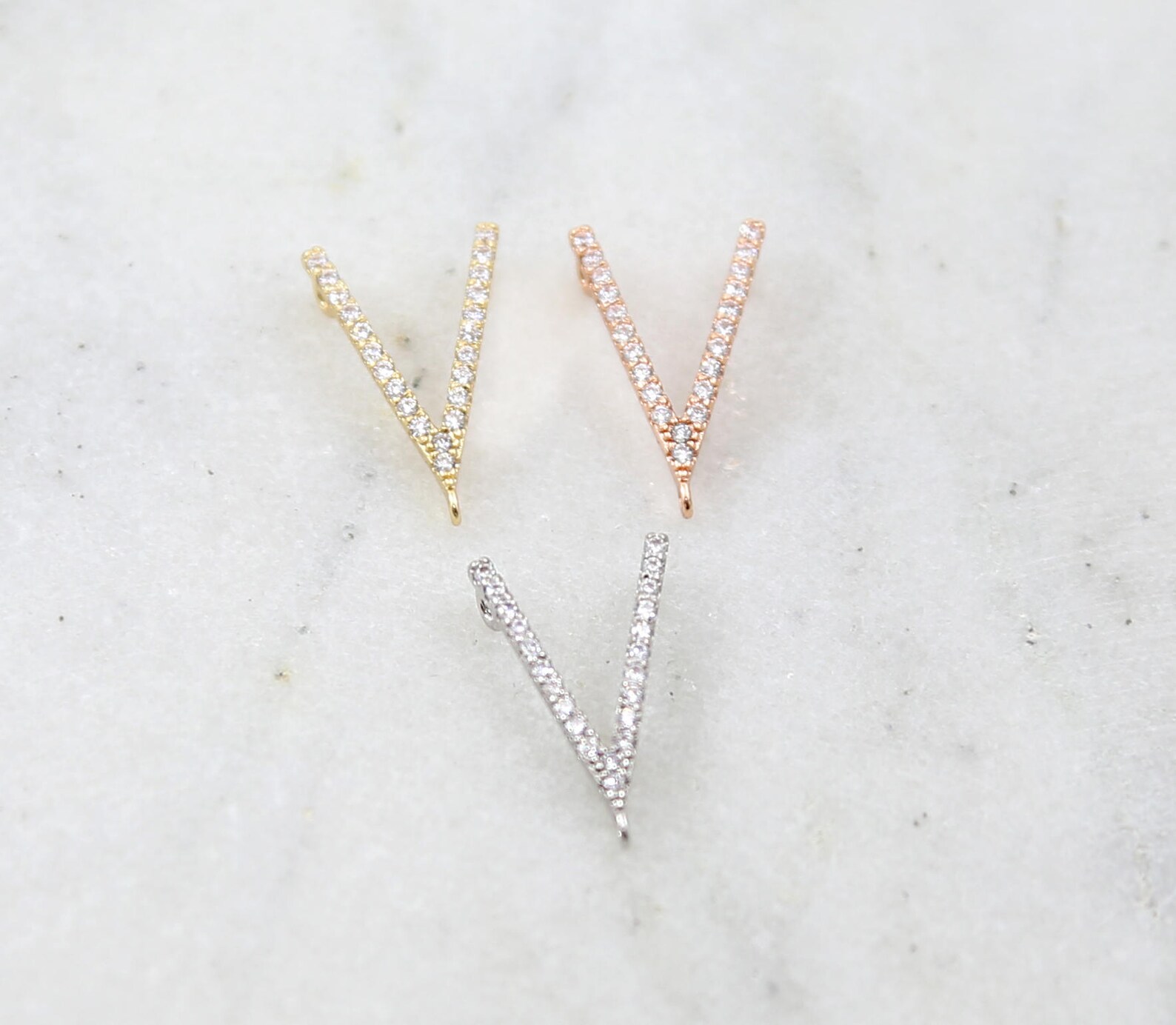 Chevron Pave CZ Cubic Zirconia Y Connector Charm Link Rhodium | Etsy