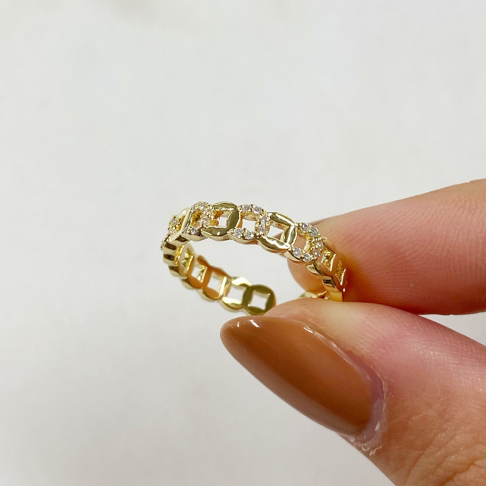 Adjustable Chain Link Style Ring CZ Gold Plated Stackable Ring - Etsy