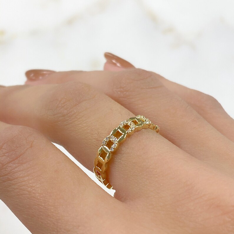 Adjustable Chain Link Style Ring CZ Gold Plated Stackable Ring | Etsy