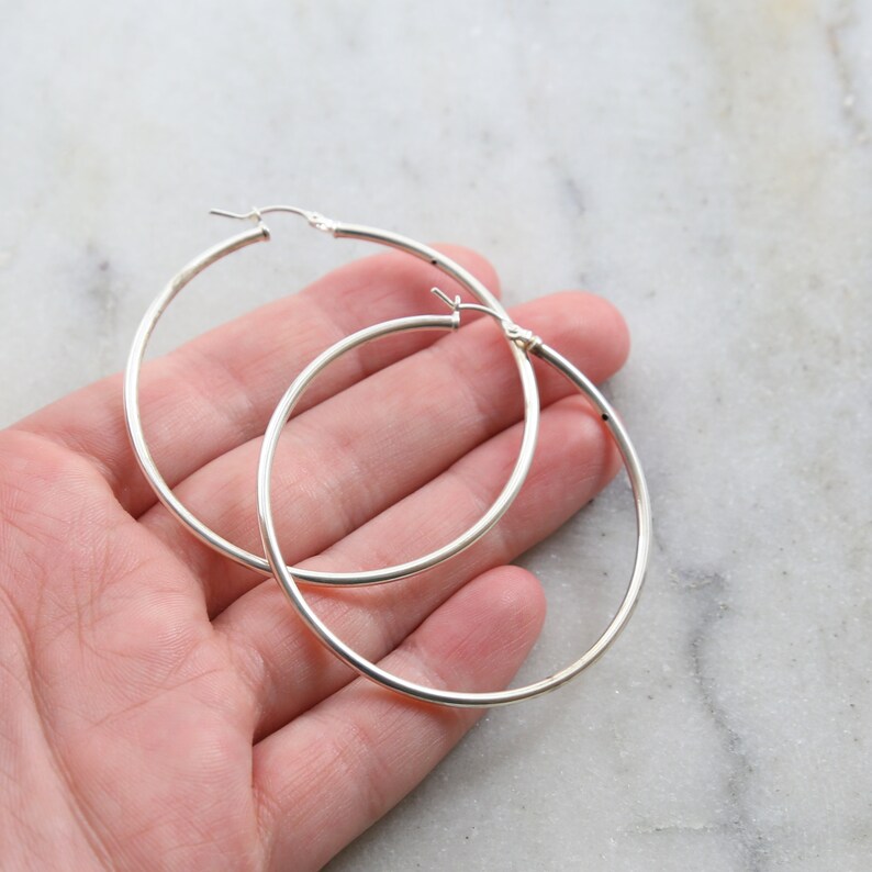 1 Pair Large 50mm Sterling Silver Thick Flex Tube Hoop - Etsy