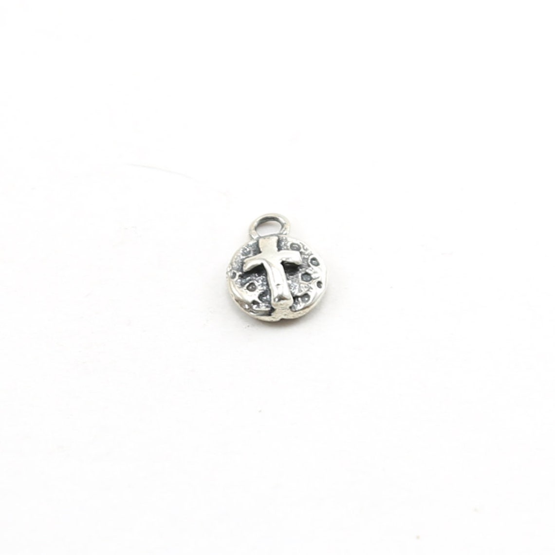 Sterling Silver Little Coin Cross Circle Charm With Bail Pendant ...