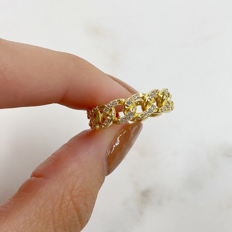 Adjustable Cubic Zirconia Covered Chain Link Ring Gold Plated - Etsy