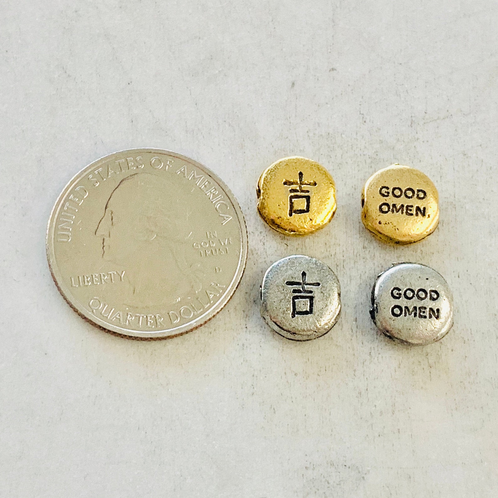 2 Pieces Chinese Good Omen Symbol Round Pewter Bead - Etsy