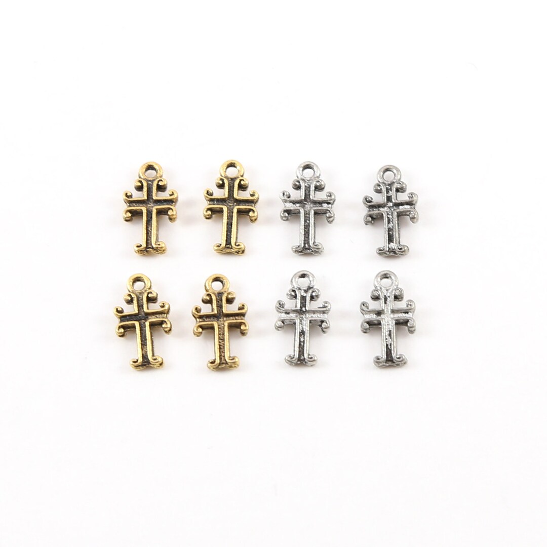 4 Pieces Tiny Cross With Curled Edges Pewter Base Metal Small Little ...