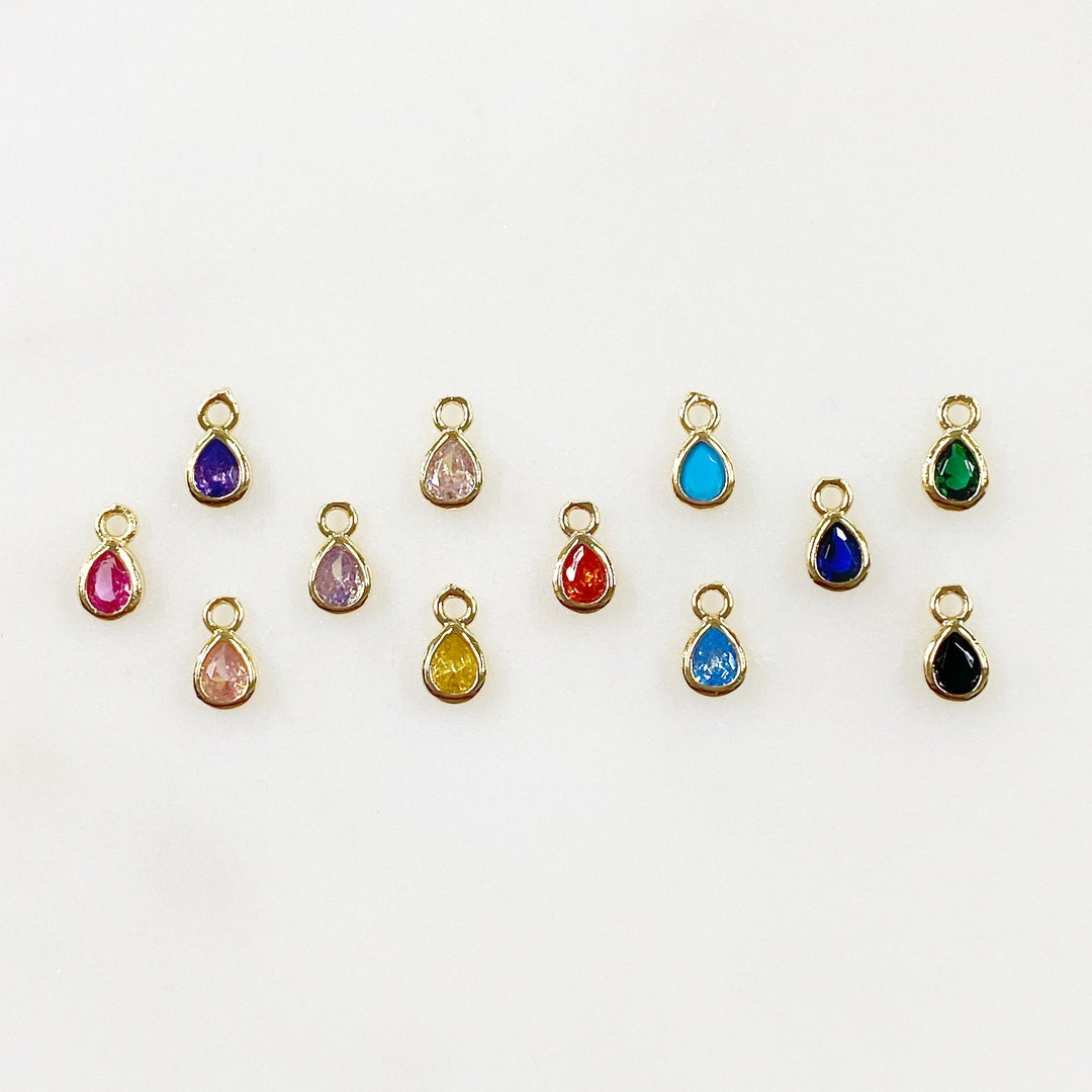 Tiny Tear Drop Cubic Zirconia Stone Charm Teeny Tiny Gold Plated CZ ...
