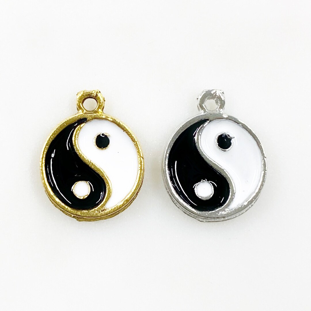Yin and Yang Charm Pewter Enamel Charm Choose Your Color Gold or Silver ...