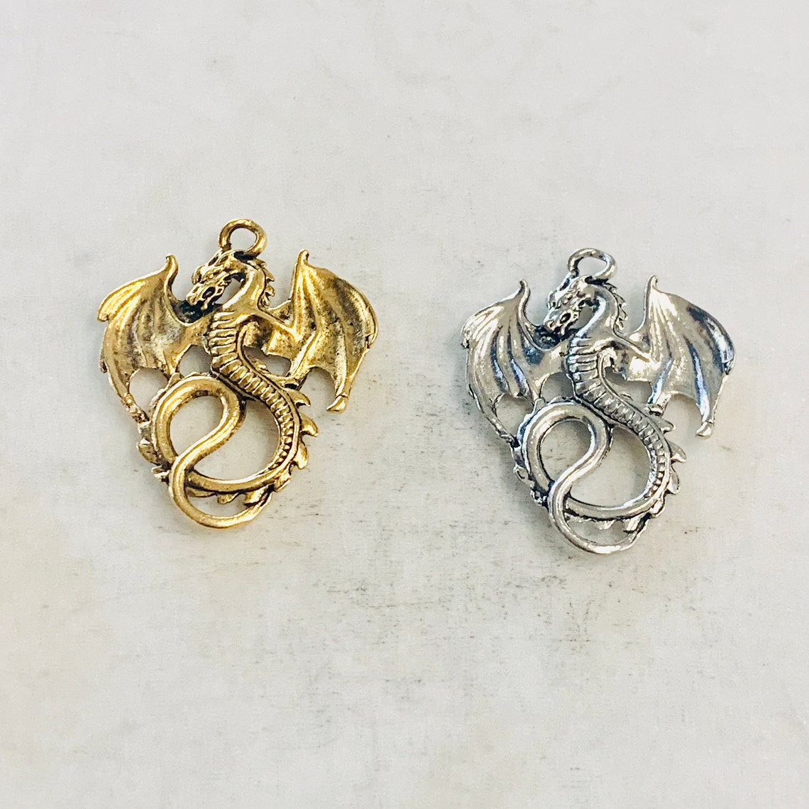 Pewter Flying Detailed Dragon Charm Fantasy Medieval Magic Mystical ...