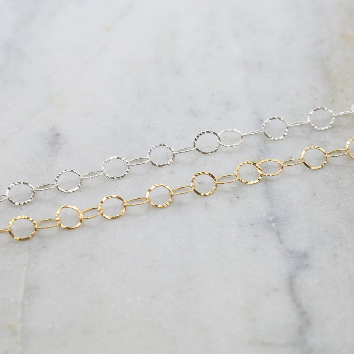 Large Hammered Textured Round Circle Link Chain 8mm 14K Gold - Etsy