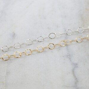 Large Hammered Textured Round Circle Link Chain 8mm 14K GF or Sterling Silver Permanent Jewelry ...