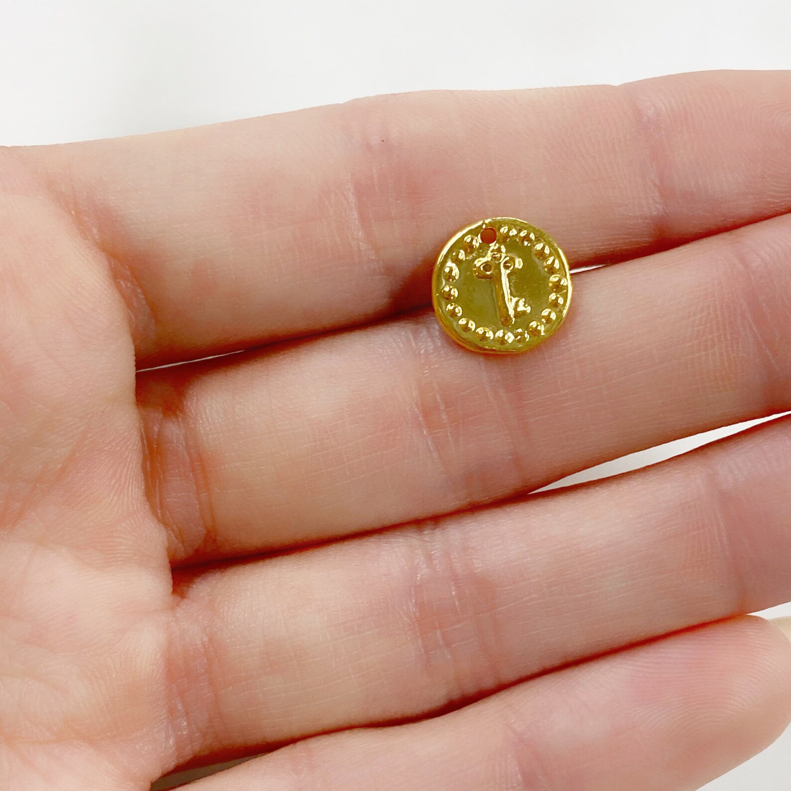 Vermeil or Sterling Silver Tiny Mini Key With Dots Circle Medallion ...