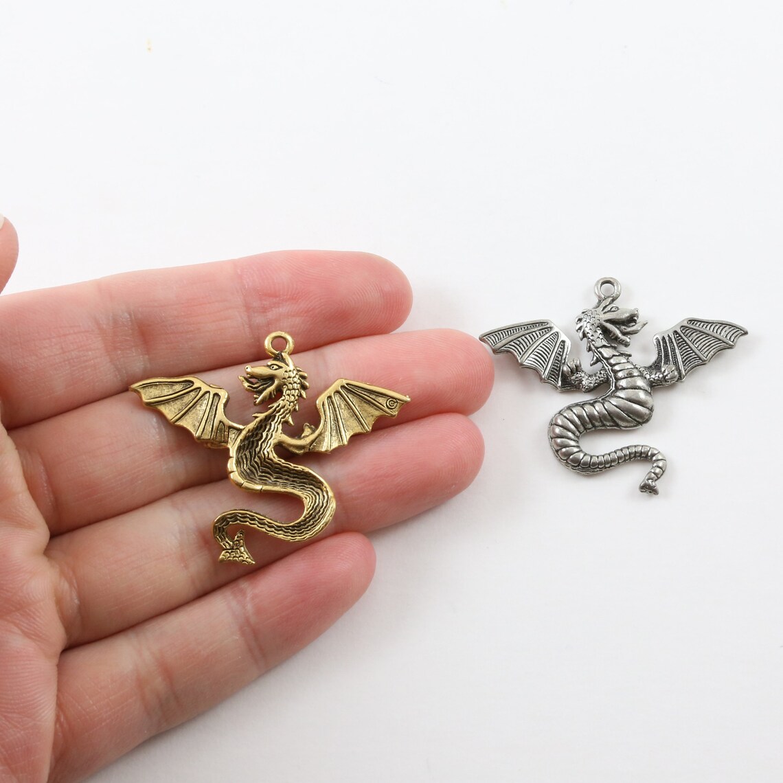 Pewter Large Flying Detailed Dragon Charm Fantasy Medieval Magic ...
