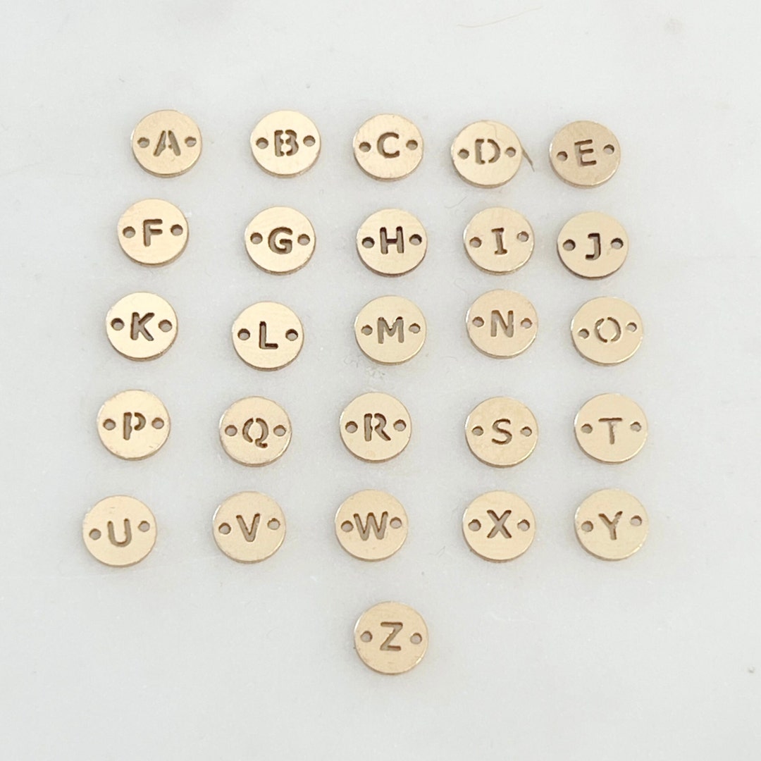 14K Gold Filled Initial Disc Connector 2 Hole Charm 6mm Lettertag Charm ...