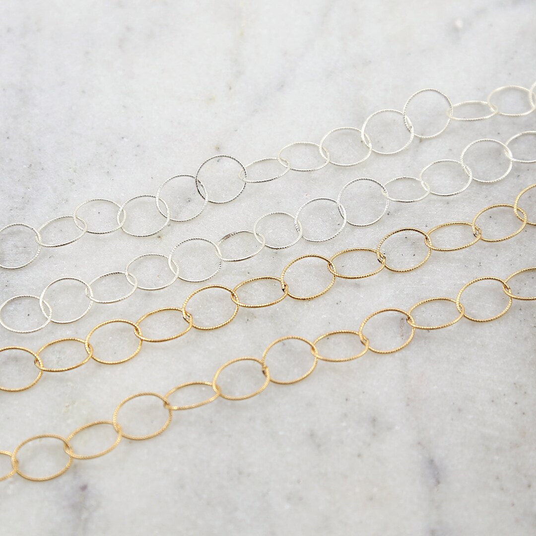 9mm Thin Lightweight Textured Rope Large Circle Round Chain 14K GF or ...