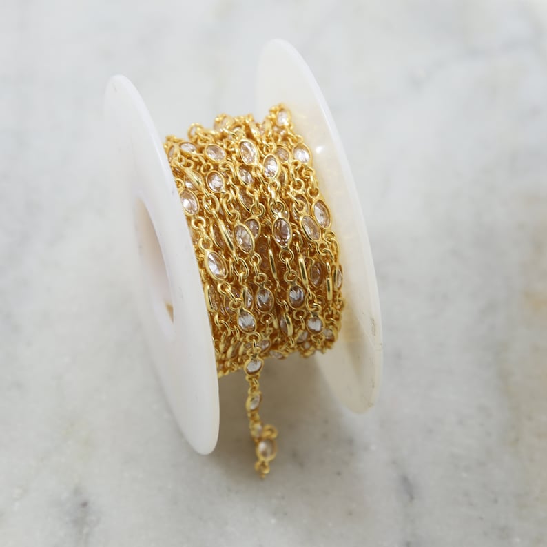 Oval CZ Cubic Zirconia Stone Link Chain in Gold Plated | Etsy