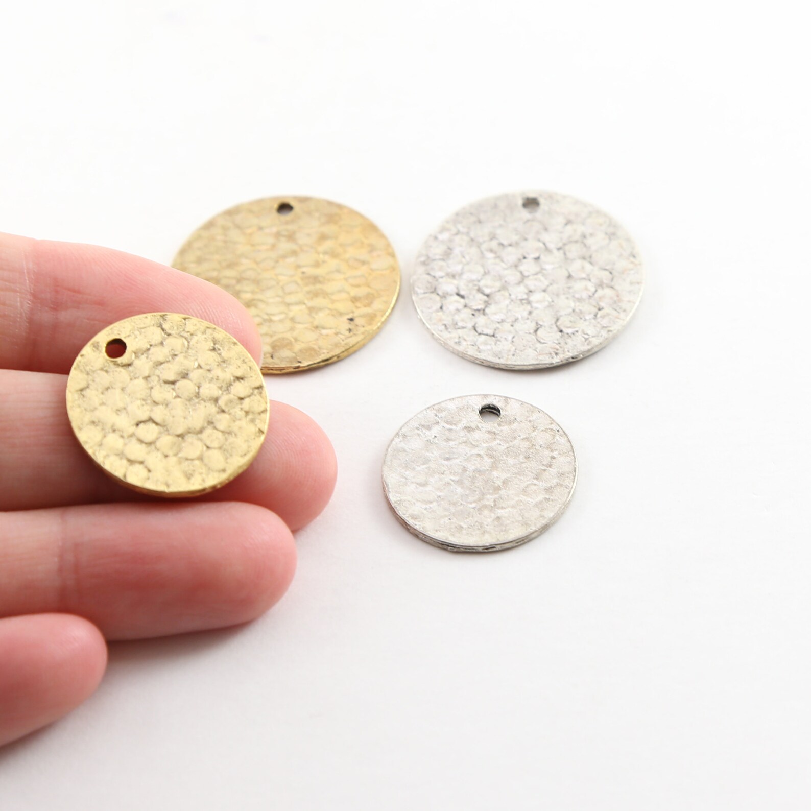 2 Size Options Pewter Metal Textured Hammered Round Circle Stamping ...