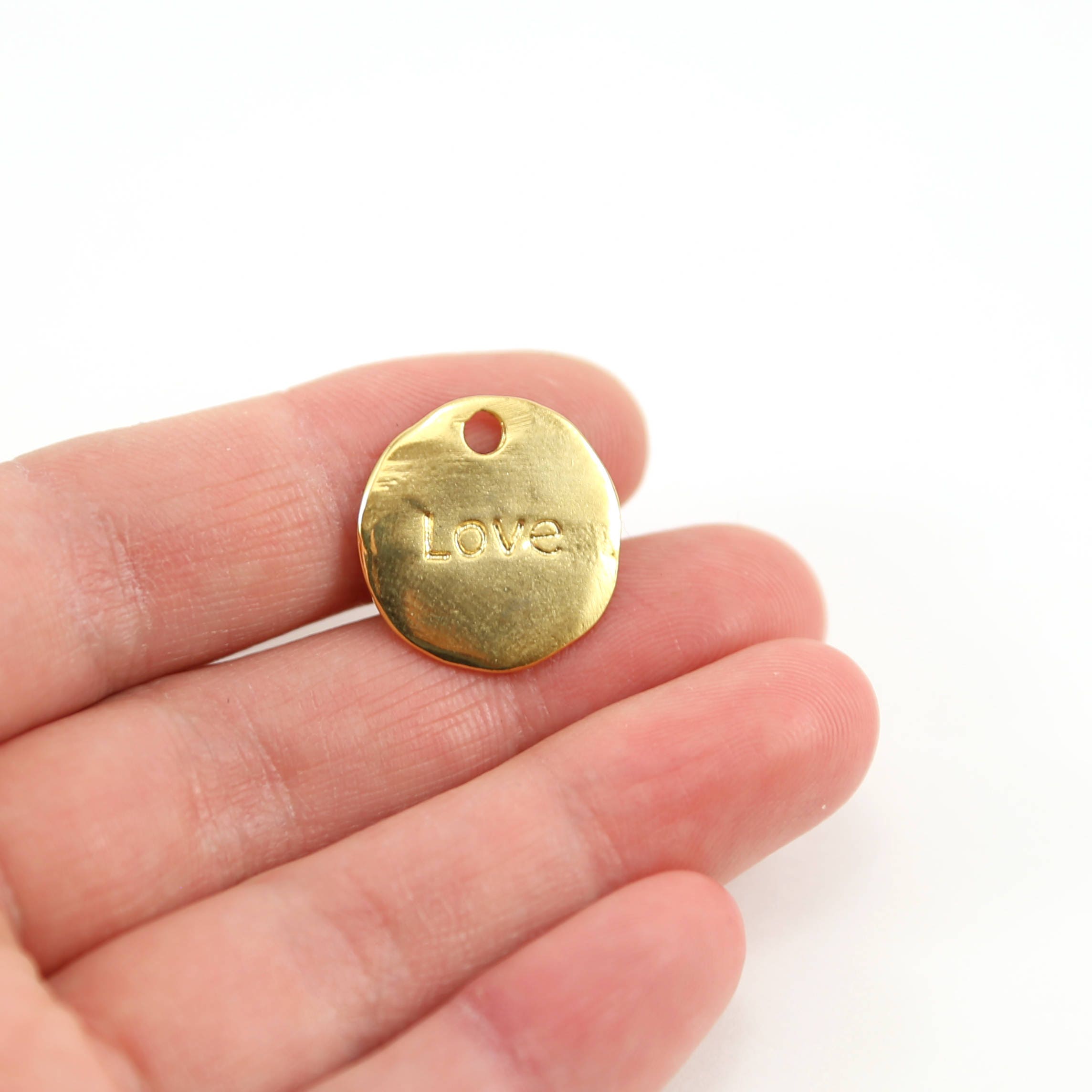 Large Double Sided Coin Stamped With Love And Amore Charm Pendant