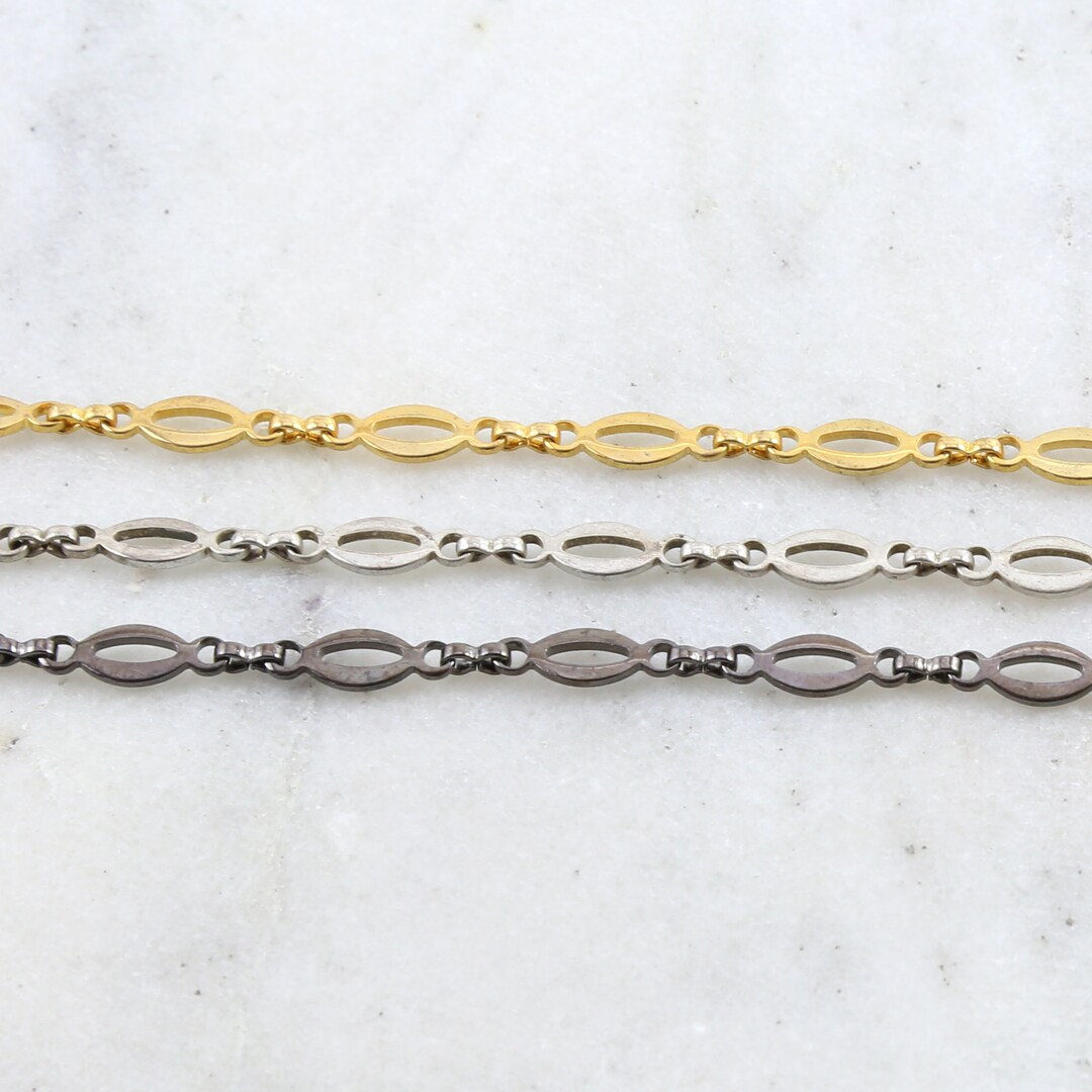 Base Metal Flat Smooth Oval Chain in Shiny Silver, Antique Silver ...