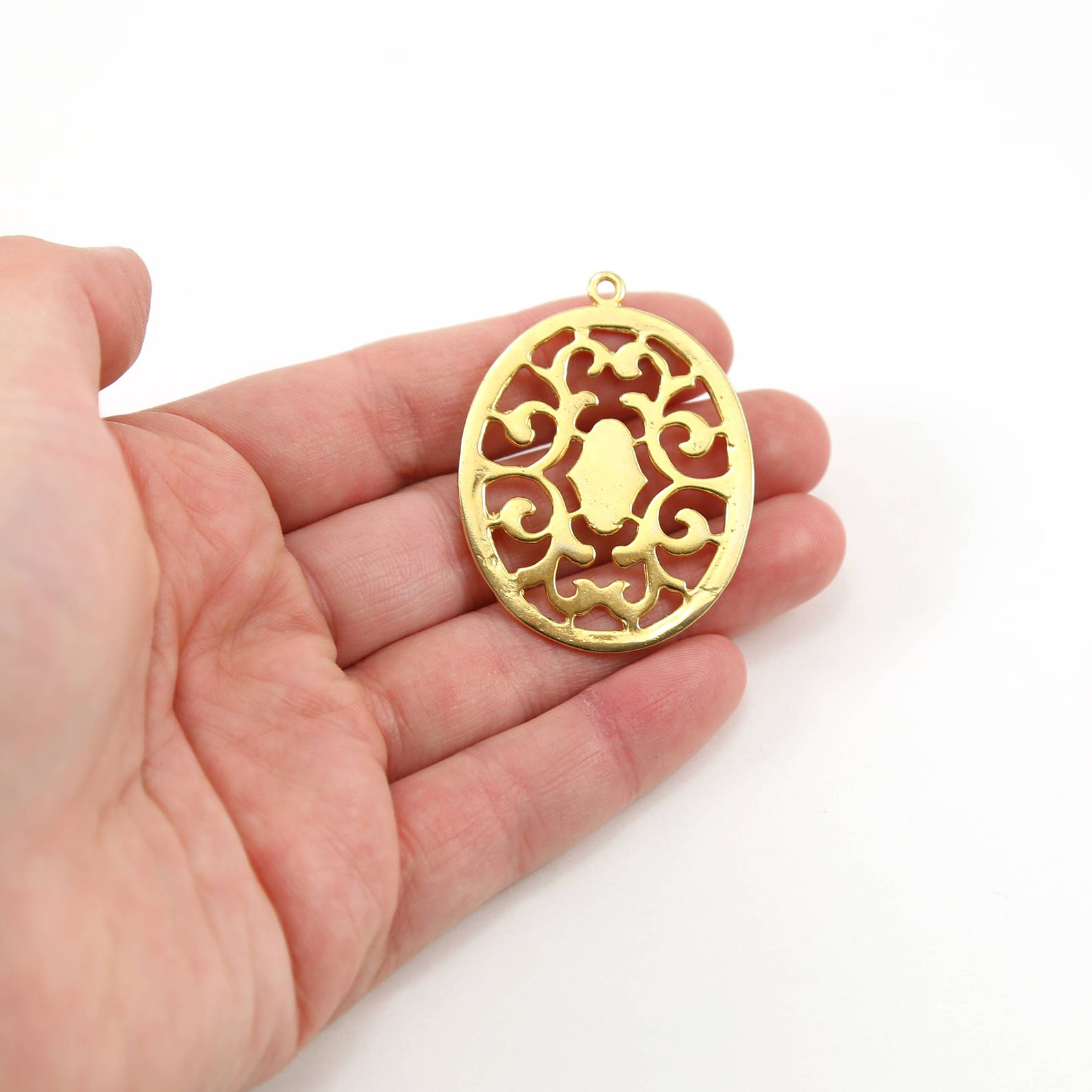 Large Filigree Art Decor Victorian Oval Round Pendant for Long - Etsy