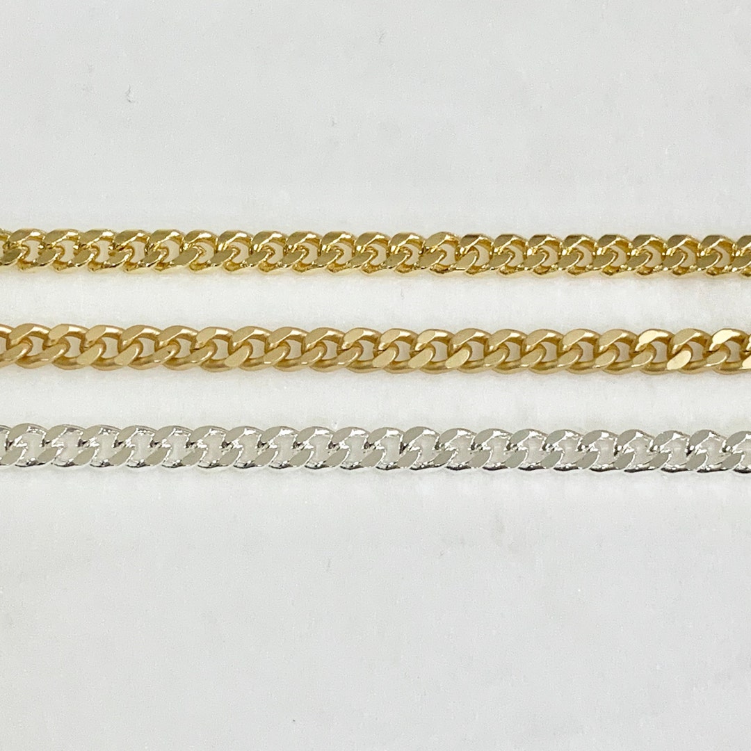 Gold or Silver Plated Base Metal Chain Small Faceted Diamond Cut Curb ...