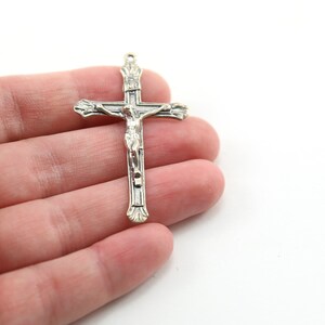 Sterling Silver Extra Large Crucifix Cross Detailed Charm Rosary ...