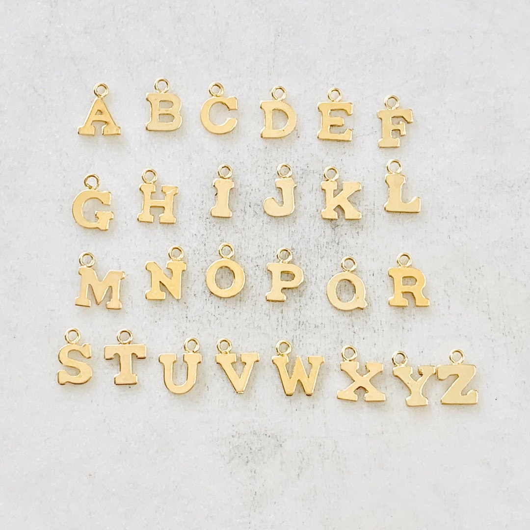 14K Gold Filled Initial Block Letter Charm Drop Small Tiny Personalized ...
