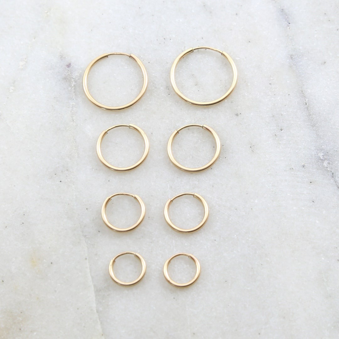 1 Pair 14K Gold Filled Small Endless Hoop Earrings 16mm, 14mm, 12mm ...