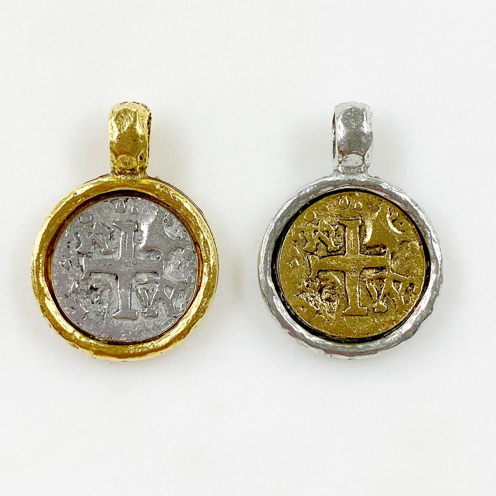 Medieval Double Sided Cross Coin Pendant Charm Pewter Base Metal Silver ...