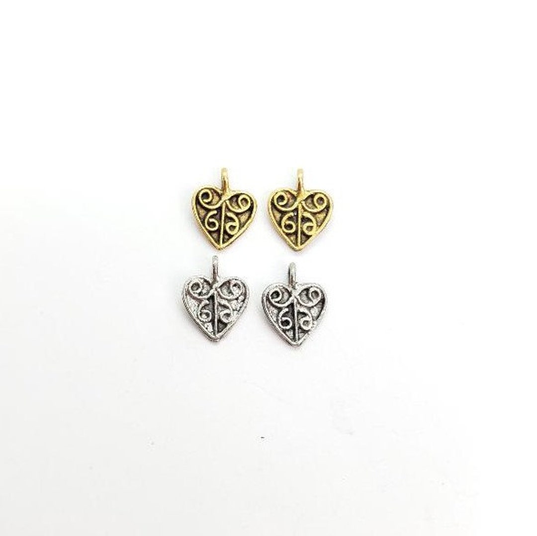 2 Small Pewter Wire Design Hearts With Loop Charms, Love ,friendship ...