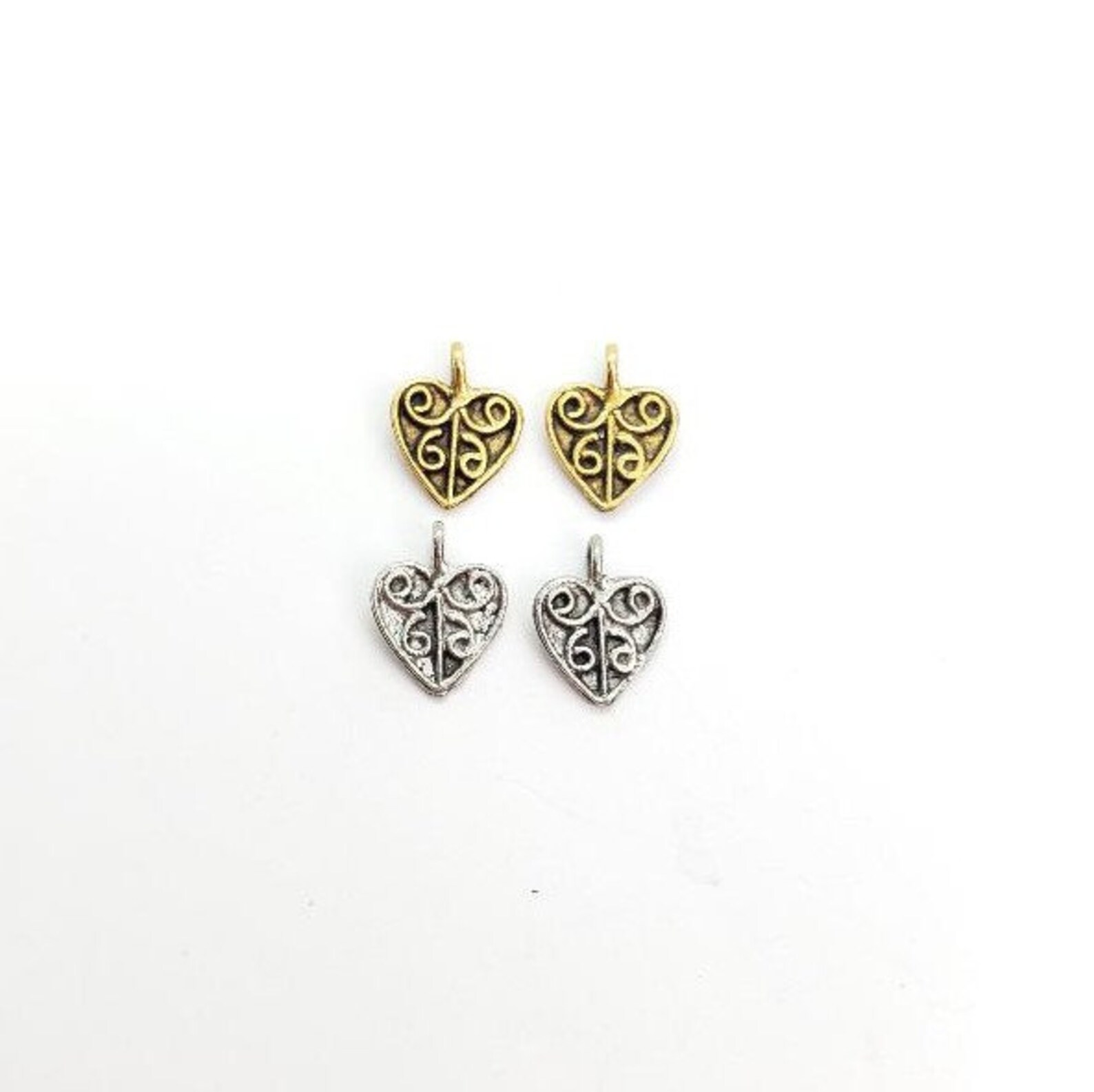 2 Small Pewter Wire Design Hearts With Loop Charms, Love ,friendship ...