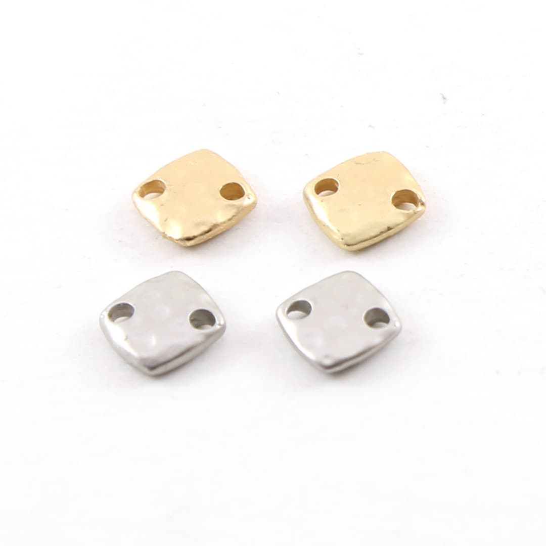 2 Pieces Pewter Metal Matte Silver and Gold Thick Hammered 8mm Square ...
