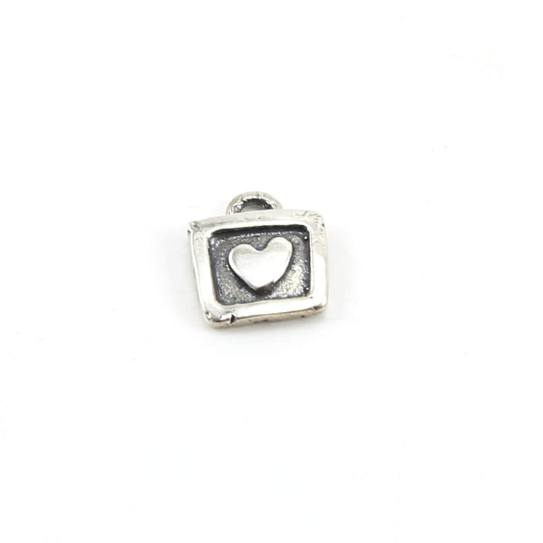Tiny Sterling Silver Square Heart Picture Frame Charm Love Friendship ...