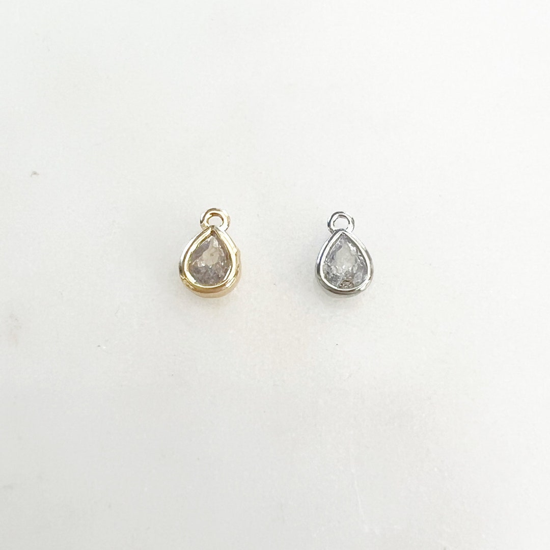 Tiny Tear Drop Cubic Zirconia Stone Charm Tiny Gold Plated Clear CZ ...